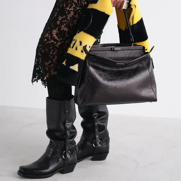 Fendi My Peekaboo Medium Crackled Black Leather Bag